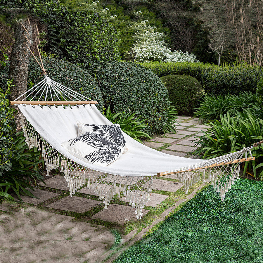 Hamaca Poly Algodón Beige Flecos Outzen - Easy