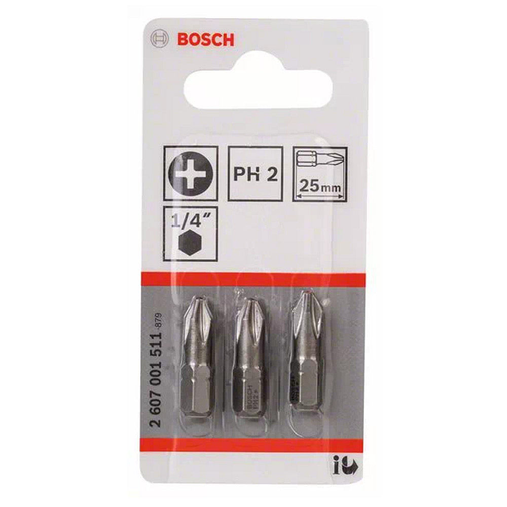 Punta Para Atornillar Bosch Phillips Plateado PH2, 25 Mm 3 Unidades - Easy