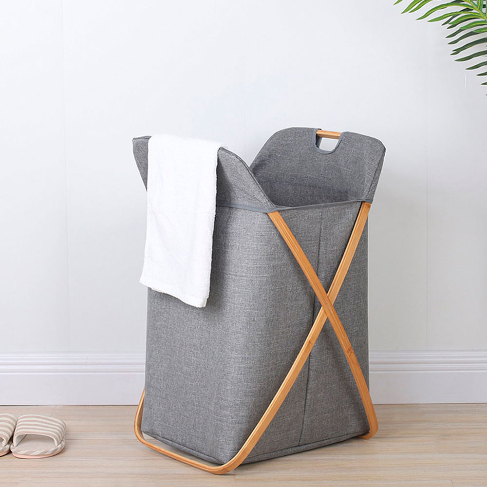 Canasto de Ropa Plegable 40x38x70 Cm Poliéster Gris Cotidiana - Easy