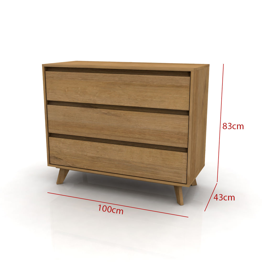 Cómoda 100x43x83 Cm Natural/Roble Miel 3 Cajones Escandinava Muebles ...