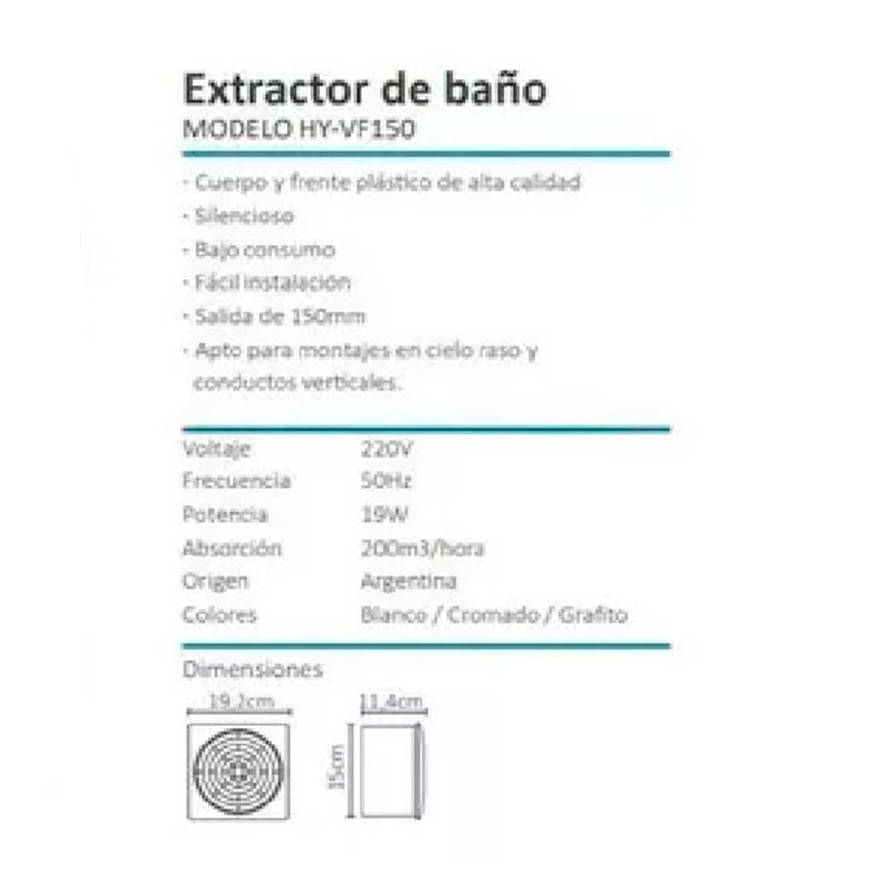 Extractor de Aire 150 Mm 19 W Blanco HY-VF150A Hydra - Easy