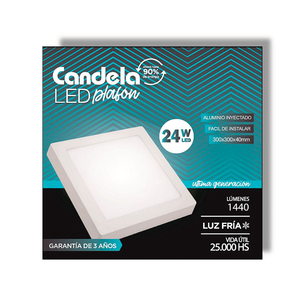 Plafón Led Cuadrado Base 24 W Luz Fría 1440 Lm Blanco Candela - Easy