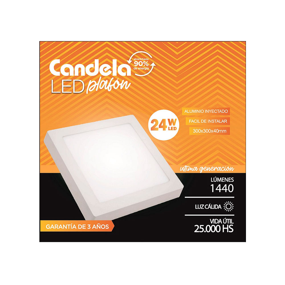 Plafón LED Cuadrado 1 Luz Cálida 24 W Aluminio 300x300 Candela - Easy