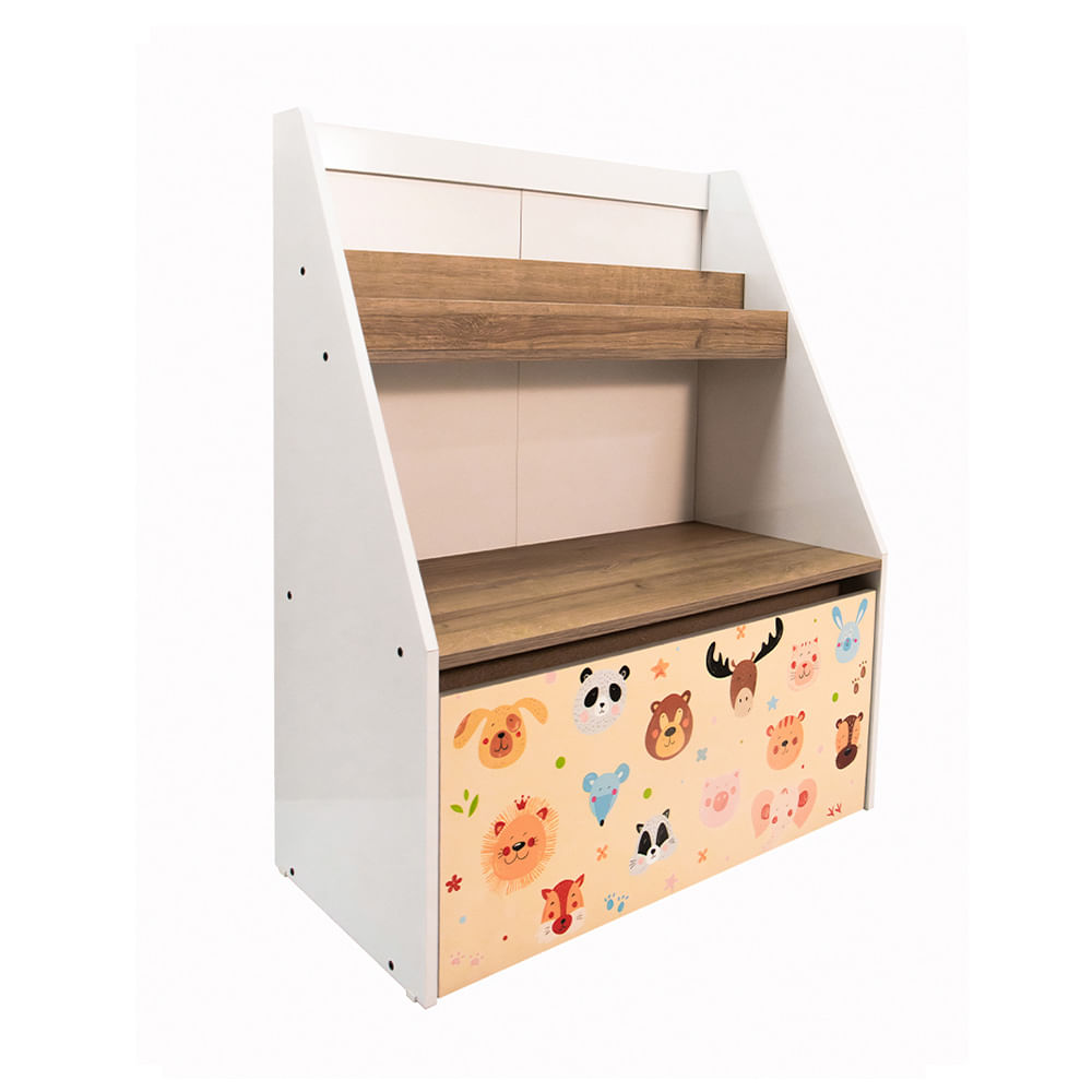 Librero Infantil 80x40x100 Cm Melamina 1 Cajón 3 Espacios Blanco Animal ...