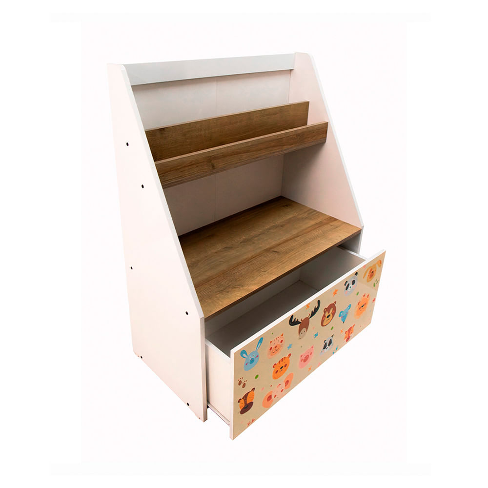 Librero Infantil 80x40x100 Cm Melamina 1 Cajón 3 Espacios Blanco Animal ...