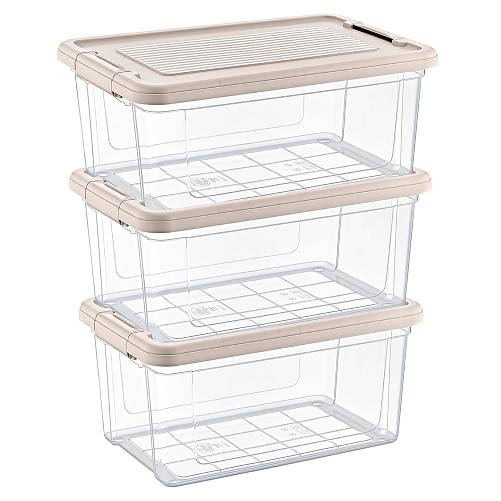Set 3 Cajas Organizadoras 5 Lts Plástico Transparente Cotidiana - Easy