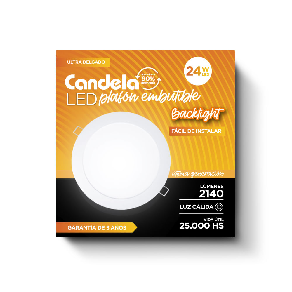 Plafón Led Redondo 1 Luz Cálida 24 W Embutible Candela - Easy