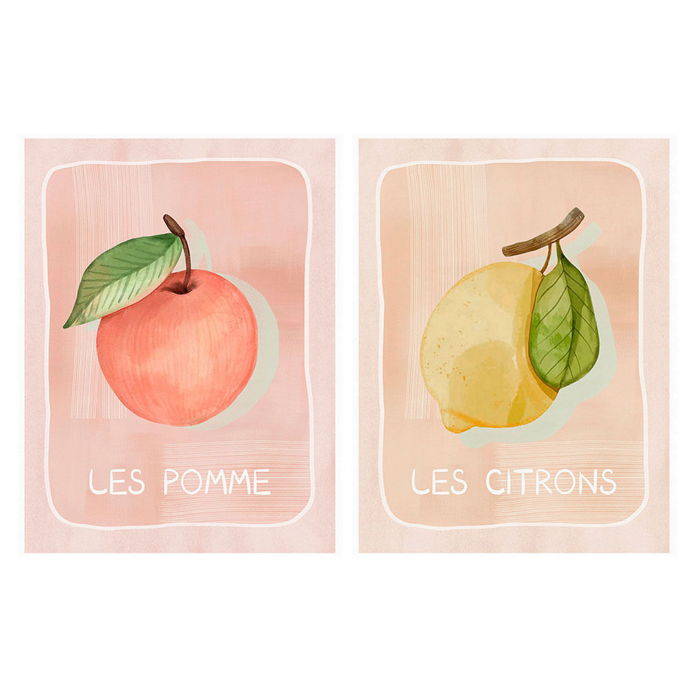 Set 2 Cuadros Canvas Frutas Les Pomme Rosa 40x30 Cm M+Design - Easy