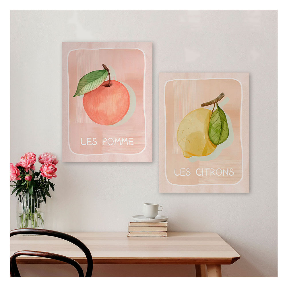 Set 2 Cuadros Canvas Frutas Les Pomme Rosa 40x30 Cm M+Design - Easy