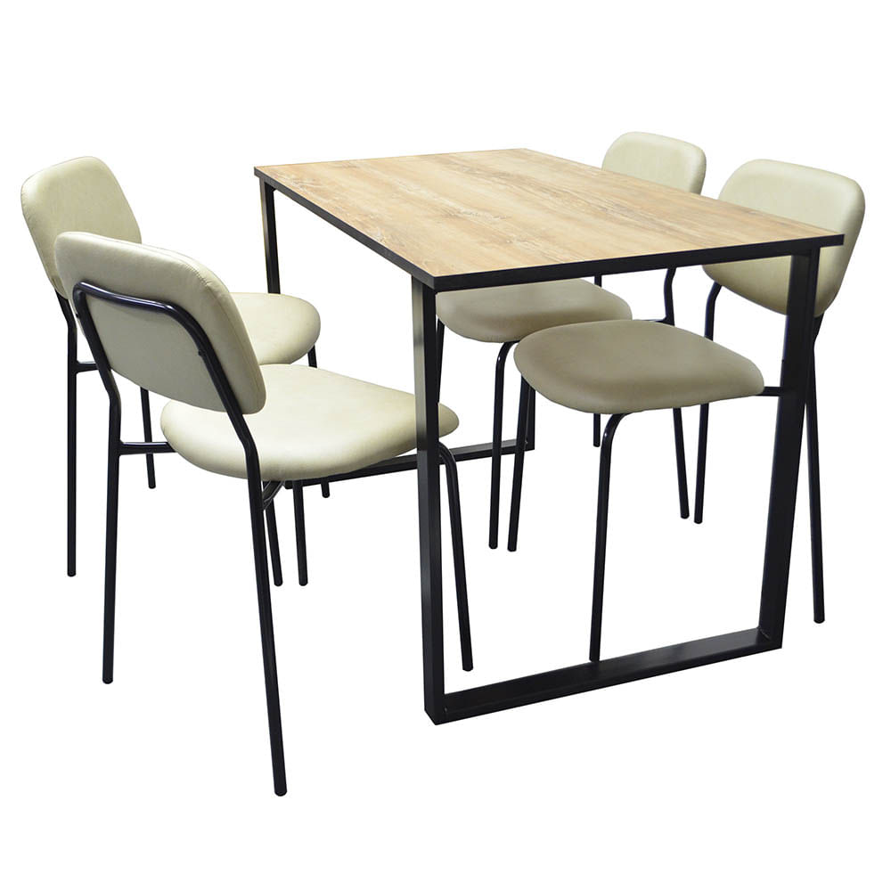 Juego de Comedor Metal/Melamina 4 Sillas+Mesa 120x80x75 Cm Negro/Beige ...