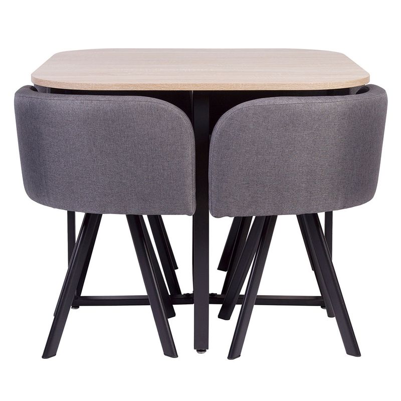 Comedor Metal/MDF 4 Sillas+Mesa 90x73x90 Cm Gris/Natural M+Design - Easy