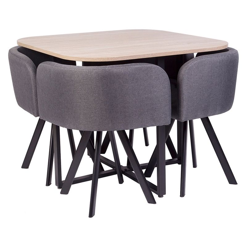Comedor Metal/MDF 4 Sillas+Mesa 90x73x90 Cm Gris/Natural M+Design - Easy