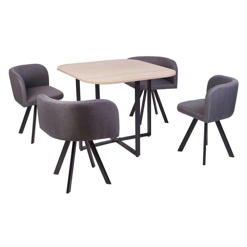 Comedor Metal/MDF 4 Sillas+Mesa 90x73x90 Cm Gris/Natural M+Design - Easy