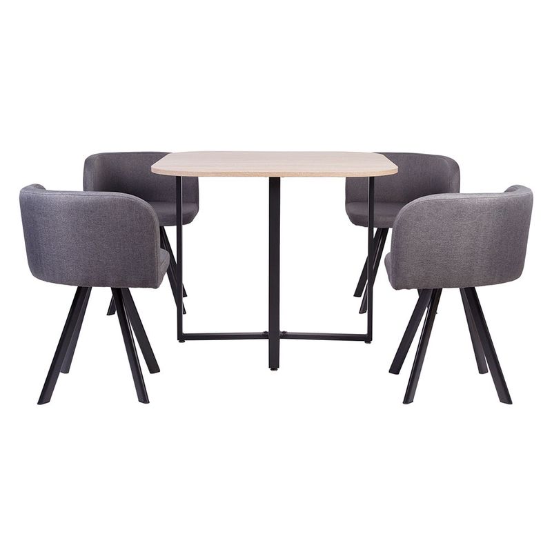 Comedor Metal/MDF 4 Sillas+Mesa 90x73x90 Cm Gris/Natural M+Design - Easy