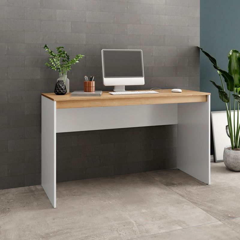 Escritorio 79x135x44,5 Cm MDF y Polipropileno Blanco y Natural ...
